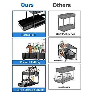Under Sink Organizers and Storage 2 Pack, 2 Tier Under Cabinet Organizer, Bathroom Counter Organizer, Multi-purpose Kitchen Bathroom Sink Storage with Sliding Storage Drawer, 8 Hooks, 2 Cups