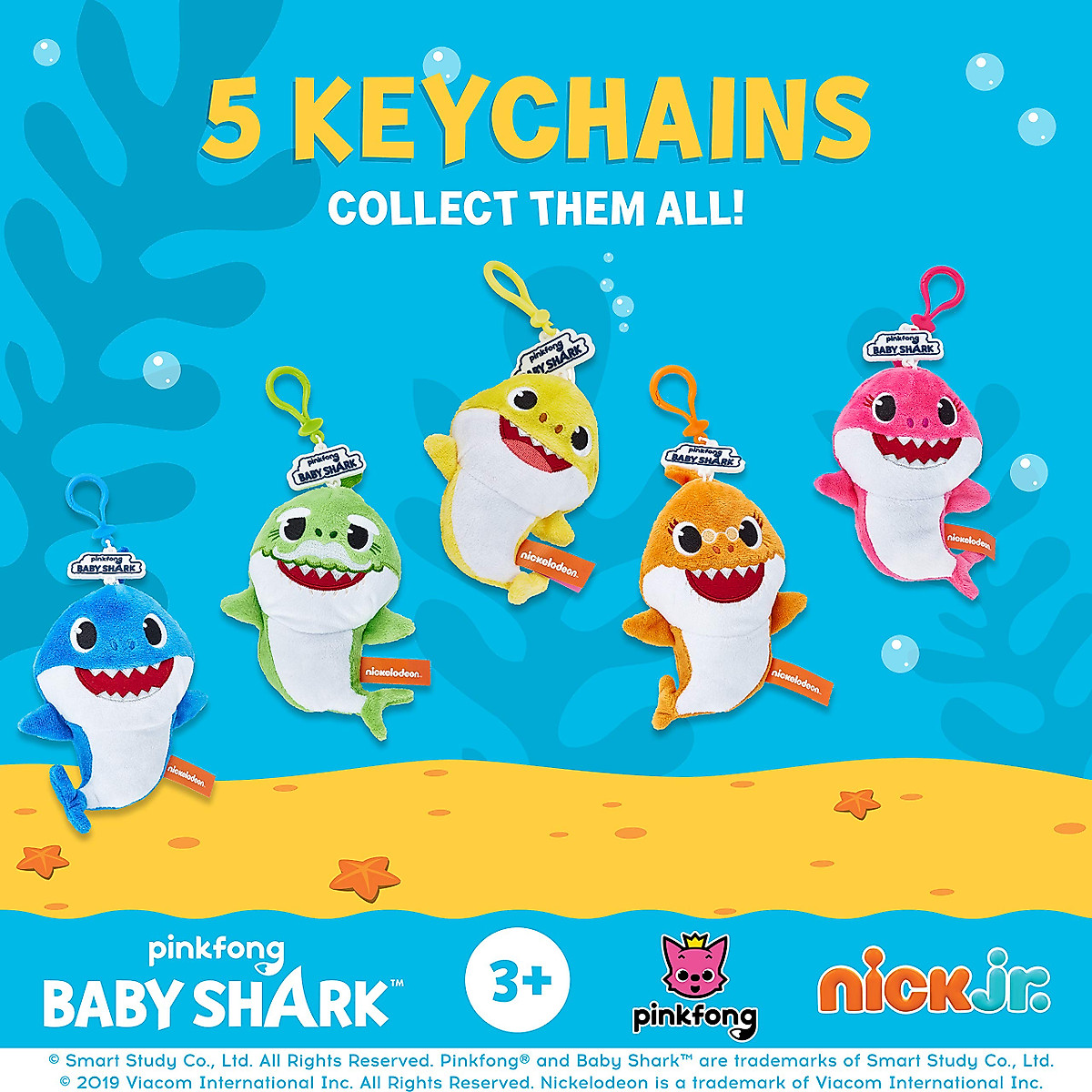 Baby Shark Coin Purse Set – Set of 3 Baby Shark Plush Toys, Including Baby, Grandma, & Grandpa Shark – Washable Polyester with Zipper – Party Favors and Gifts by PMI, 6.2 in., 3 Pack, Ages 2+