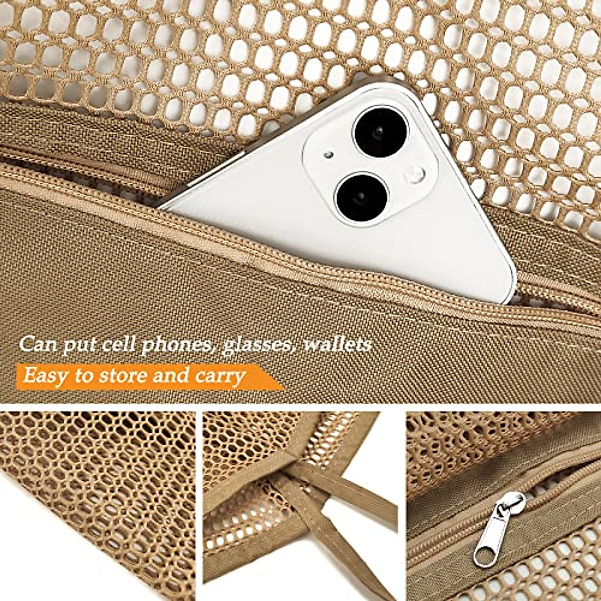 Felomdep Large Mesh Beach Tote Bag for Women，Shoulder Bag, Nylon Pool Bag, Hobo Bag for Beach Travel Shopping,Brown