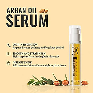 GK HAIR Global Keratin 100% Organic Argan Oil Anti Frizz Hair Serum (0.34 Fl Oz/10ml) Styling Smoothing Strengthening Hydrating & Nourishing Heat Protection Shine Frizz Control Dry Damage Hair Repair