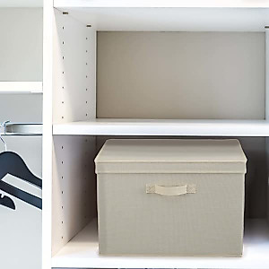 Household Essentials Wide KD Storage Box With Lid Box, Cream Linen