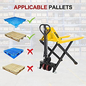 Xilin Manual Pallet Jack High Lift Truck Hand Scissor Pallet Truck 45" Lx27“W 2200lbs Capacity 3.3" Lowered 31.5 Lift Height Suitable for Open Bottom Pallets, JF685