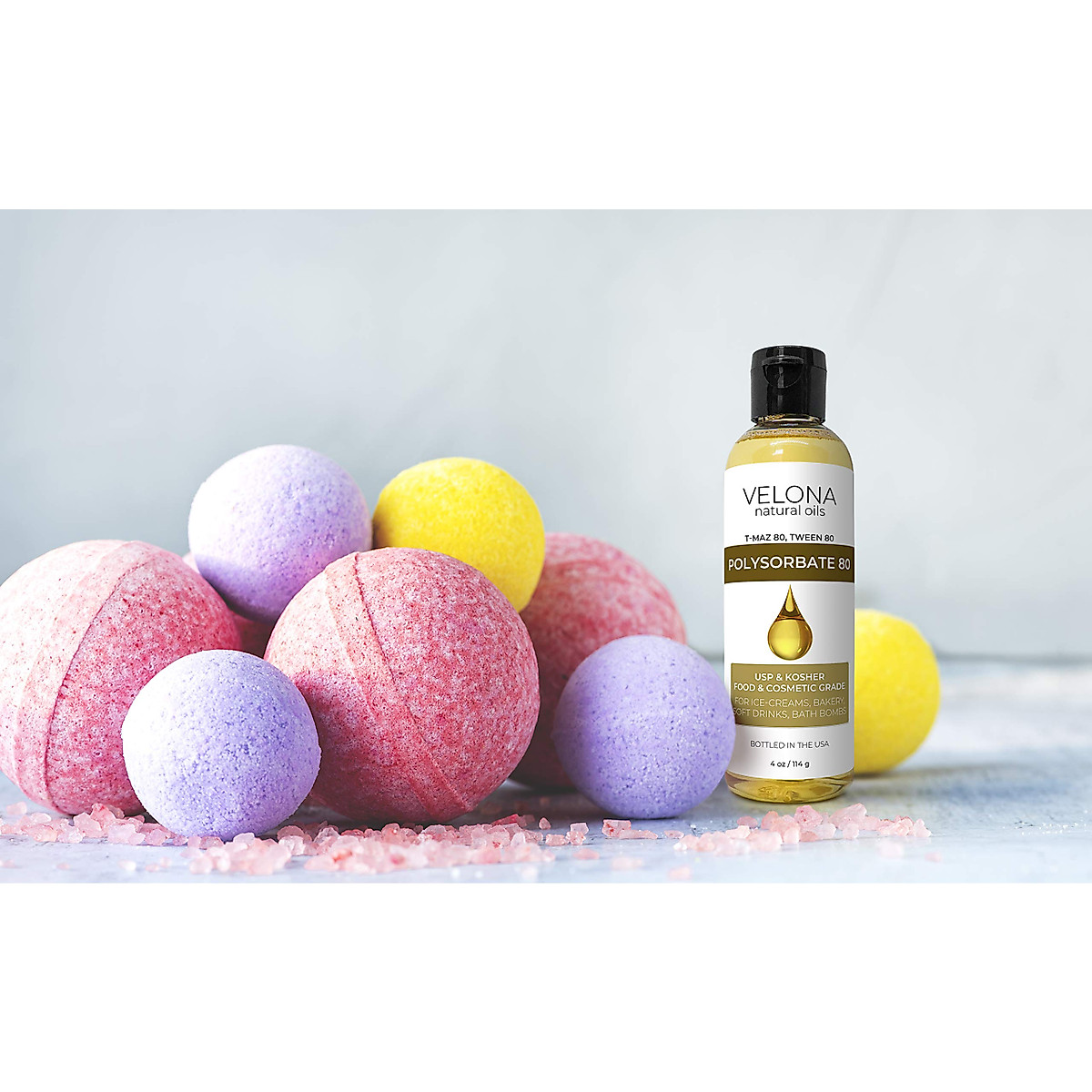 Polysorbate 80 by Velona - 4 Fl Oz | Solubilizer, Food & Cosmetic Grade | All Natural for Cooking, Skin Care and Bath Bombs, Sprays, Foam Maker | Use Today - Enjoy Results