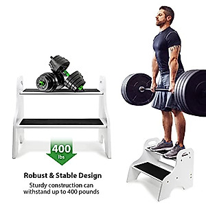 Ollieroo Bamboo 2 Step Stool, Heavy Duty Kids Step Stool with Non-Slip Stepping Surface, Stepping Stool for Kids Adults, Toddler Step Stool for Bathroom Sink Kitchen Counter Bedside(White)