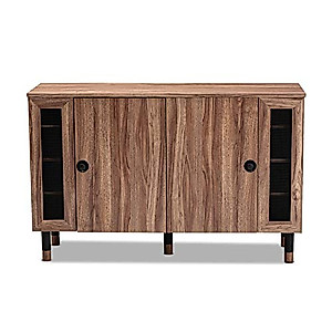 BOWERY HILL 2-Door Wood Shoe Cabinet with Screen Inserts in Oak-Black