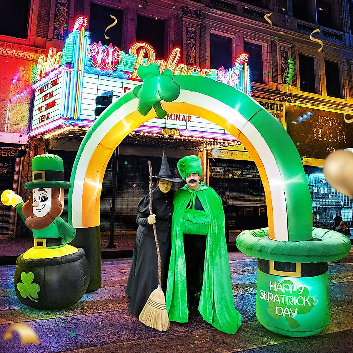 KOOY 12FT Giant St Patricks Day Inflatables Outdoor Decorations,Leprechaun Inflatable Blow Up Lucky Shamrocks Rainbow Arch,St Patricks Day Blow up Decorations with LED Light St Patricks Day Decoration
