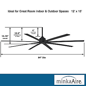 MINKA-AIRE F896-84-CL Xtreme H2O 84 Inch Outdoor Ceiling Fan with DC Motor, Coal Black Finish