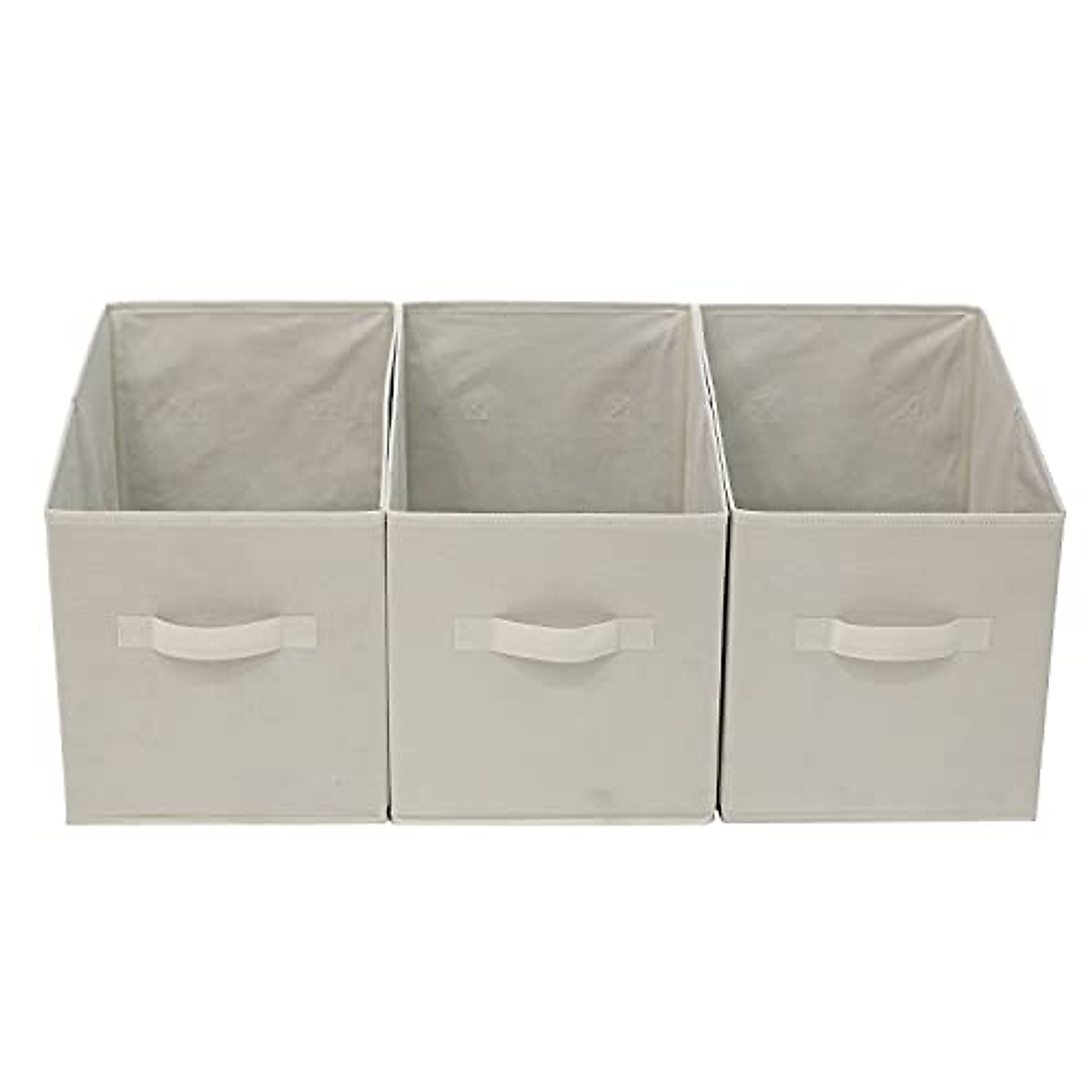 Sebadaci Storage Bins Cubes Baskets with Handles Collapsible Storage Bins Storage Baskets for Shelves, Organizing, Office Organizer 3-Pack Collapsible Storage Bins, Beige, Medium