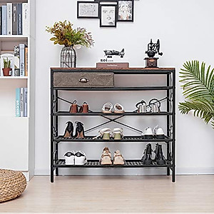 X-cosrack Shoe Rack, 4-Tier Shoe Rack Organizer Industrial Metal Closet wooden vertical Shoe Rack Storage Garage Shoe Stand for Closets Entryway Brown Black