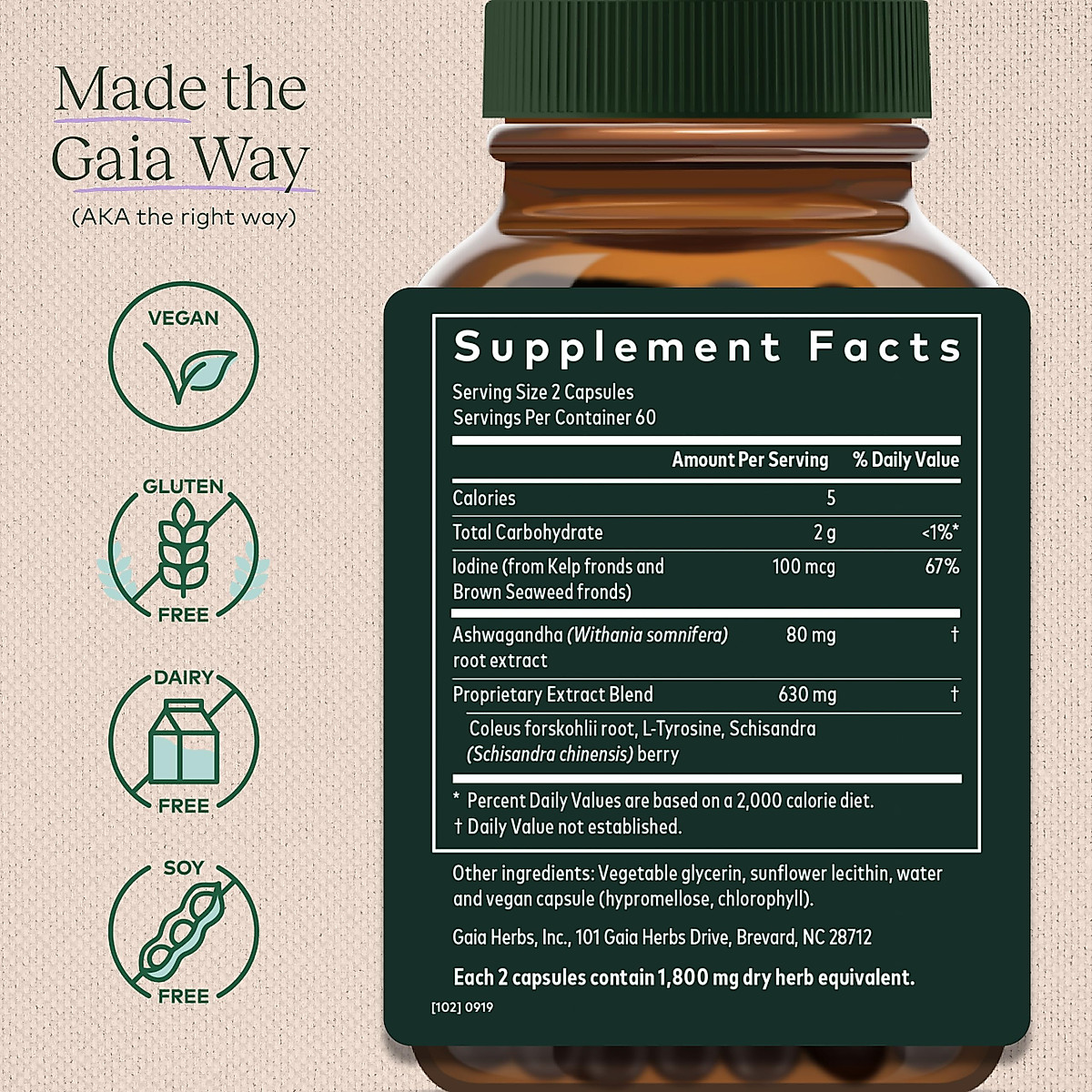 Gaia Herbs Thyroid Support - Made with Ashwagandha, Kelp, Brown Seaweed, and Schisandra to Support Healthy Metabolic Balance and Overall Well-being - 120 Vegan Liquid Phyto-Capsules (40-Day Supply)