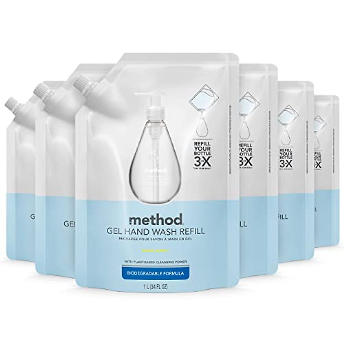 Method Gel Hand Soap Refill, Sweet Water, Biodegradable Formula, 34 fl oz (Pack of 6)