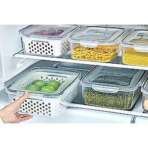 Large Size Food Storage & Fresh Produce Container with Built-in Removable Strainer - Fresh Produce Saver - BPA-Free, Leak-Proof Lid (Large)