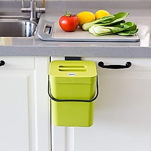 Jesintop Food Waste Basket Bin for Kitchen, Odor-Free Food Scrap Container,Small Countertop Compost Bin with Lid, Mini Garbage Can Wall Mounted Trash Can, 3L/0.8 Gal Series, Green