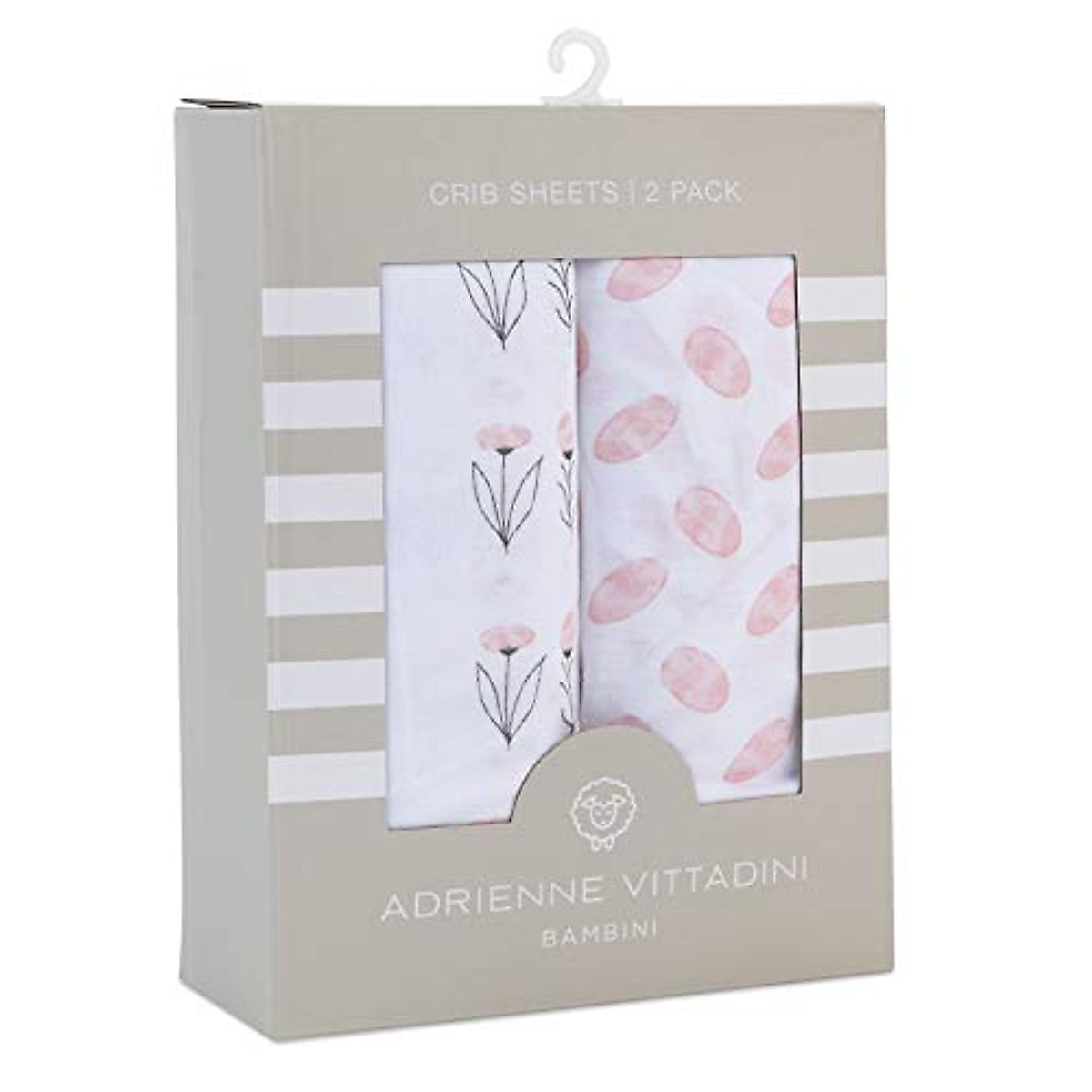 Adrienne Vittadini Bambini Jersey Cotton Standard Crib Sheets 2 Pack Watercolor Floral & Ovals, Pink