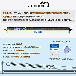 YoTooLGDS Pair of 130 lbs Heavy Duty Garage Door Extension Springs Stretch Springs, 25” Long, Double Loop Ends, High Precision Electrophoresis Black Coated,MIN 16,000 Cycles,for 7ft High Garage Doors