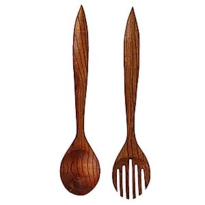 Zeckos Set of 2 Modern Minimalist Carved Wood Fork & Spoon Wall Hanging Home Decor 23.75 Inches High
