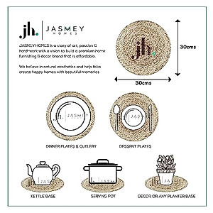 JASMEY HOMES Reversible Set of 4, Square Natural Jute Mat for Dining Table | Hot Mats | Heat Resistant Mats for Dining Table, Non-Slip Woven Handmade Placemats (Standard Beige)