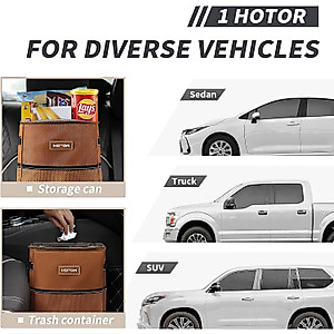 HOTOR Brown Car Trash Can with Adjustable Strap, Magnetic Snaps, Waterproof Lining, and Storage Pocket
