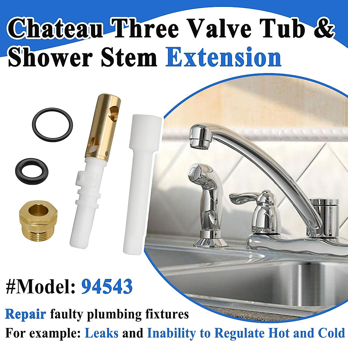 1Set 94543 Stem Extension for Three Valve Tub and Shower Diverter Knob, Fix Plumbing Fixture