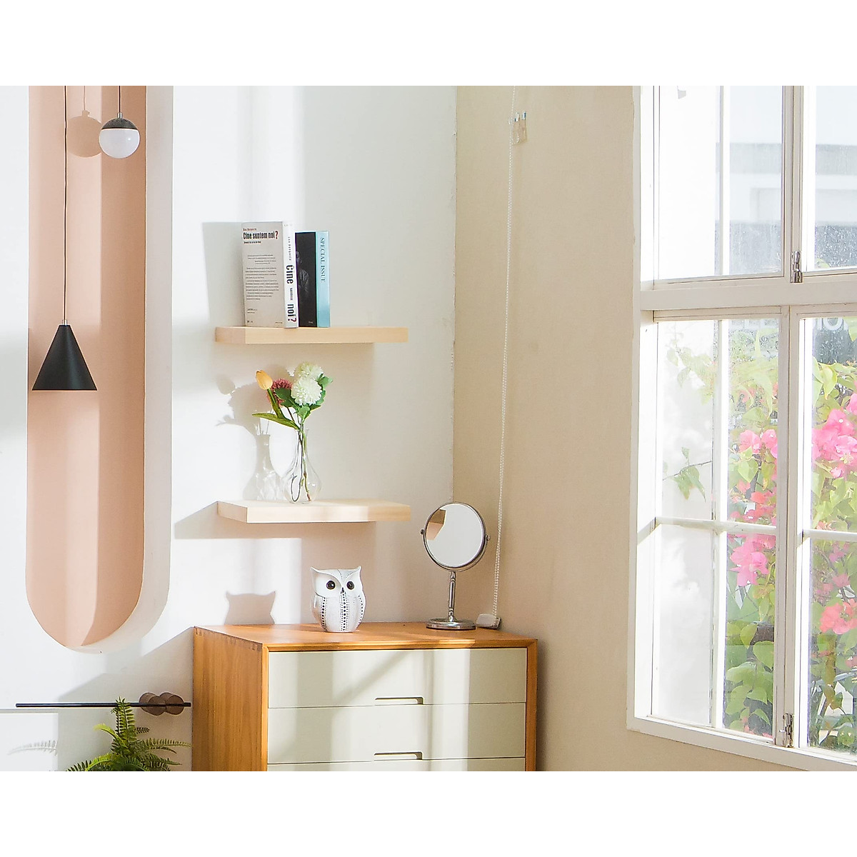 QsQueen Floating Shelves, Floating Shelves for Wall, Wall Shelves with Invisible Bracket, Bathroom Shelves, Bedroom Decor, Floating Shelf, Shelves for Wall Storage, Display Shelf, Set of 2