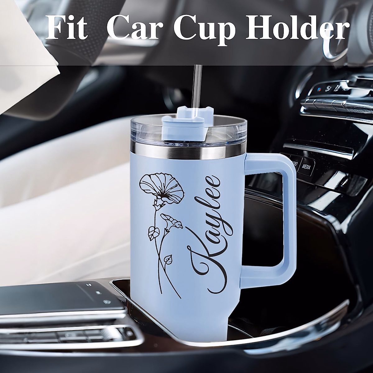 Elemtansy Ships Next Day, Personalized 40 Oz Tumbler with Handle and Straw, Custom Stainless Steel Insulated Tumbler with Name Travel Coffee Mug Personalized Gifts for Women Girls