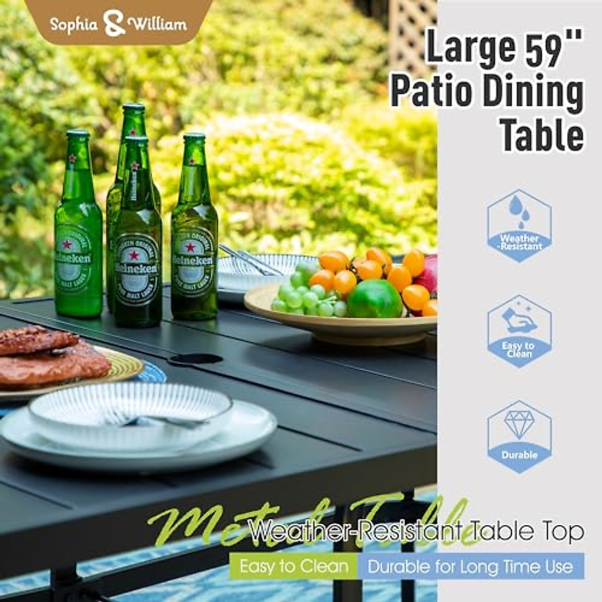 Sophia & William Patio Dining Set 7 Pieces Outdoor Patio Set for 6, Swivel Chairs Textilene and Metal Dining Table Patio Furniture All Weather for Lawn Garden Backyard Pool