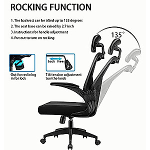 NOXXON Ergonomic Office Chair,Office Chair,High Back Tilt Ergonomic Home Office Desk Chair Black Adjustable Height Computer Chair with Flip Up Arms & Headrest & Lumbar Support & Rolling Wheels