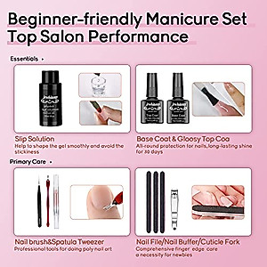 JEWHITENY Poly Extension Gel Nail Kit 14 PCS Poly Gel With Mini Nail Lamp Poly Nail Gel Kit with Slip Solution Basic Poly Gel Nail Art Tools Nail Art Design Beginner Kit