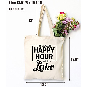 Lake House Gifts,Lake House Decor,It's Always Happy Hour at the Lake -Funny Valentines Day,Birthday Gifts Gifts for Lake Lovers,Friends,Wife,Mom,Grandma,Hostess-Shoulder Bag Shopping Bag Tote Bag Gift