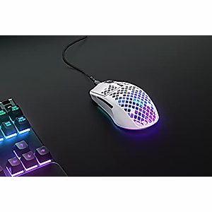 SteelSeries Aerox 3 - Holey RGB Gaming Mouse - Ultra-lightweight Water Resistant Design - 8,500 DPI TrueMove Core Optical Sensor - Snow