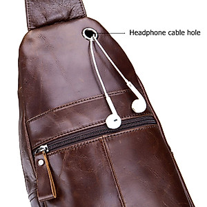 Genuine Leather Men Bag Shoulder Bags Backpack Outdoor Casual Crossbody Bag (Brown)