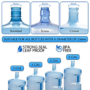 EBOS 3 and 5 Gallon Water Jug Cap, Reusable Water Bottle Cap, 55mm Silicone Non Spill Replacement Cap, Anti Splash Water Bottles and Water Dispenser Caps (3), 5G-111