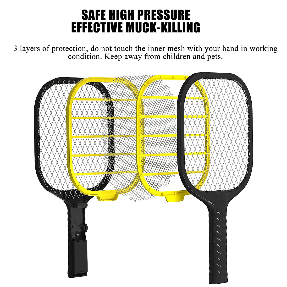 LUOJIBIE Electric Fly Swatter, Battery Operated Bug Zapper Racket, Ultralight Handheld Mosquito Killer for Indoor & Outdoor Pest Control