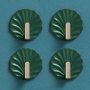 Bemurthos Adhesive Wall Hooks Towel Hooks, Sticky Waterproof Plastic Hooks for Hanging Towel, Robe, Coat, Decorative Wall Hooks for Bathroom Kitchen Shower, Novelty Adhesive Hook, Green, 4 Pack