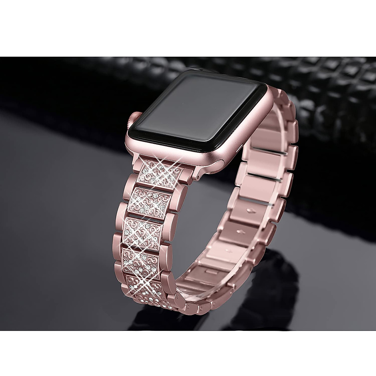 Secbolt Bling Bands Compatible with Apple Watch Band 38mm 40mm 41mm 42mm Women iWatch Series 10/9/SE/8/7/6/5/4/3/2/1, Dressy Jewelry Metal Bracelet Adjustable Wristband, Rose Gold