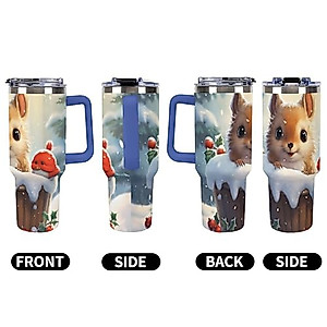 Squirrel 40 Oz Car Cup Stainless Steel Travel Mug Leak-Proof Insulated Tumbler with Handle Deep Blue-style