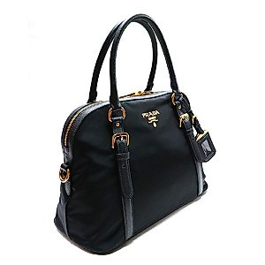 Prada Womens Tessuto Nylon Saffiano Leather Black Handbag 1BB013