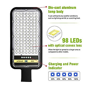 APONUO Solar Street Lights Outdoor,100W Solar Street Light Outdoor Dusk to Dawn Lamp 98 LEDs 7000K Motion Sensor Light with Remote Control Pole Security Led Flood Light for Yard, Garden, Patio