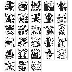 Koogel 28 PCS Halloween Stencils, 5 Inch Halloween Templates Halloween Pumpkin Stencils Plastic Halloween Stencils for DIY Card Craft Art Drawing Painting Spraying Window Glass Wood Airbrush Walls Art