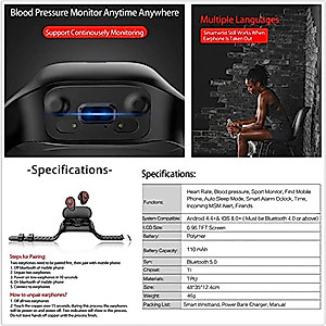M1 2 in 1 Smart Bracelet Wireless Bluetooth Headset Combo Running Music Wristband Earphone Heart Rate Blood Pressure Fitness Tracker (Black)
