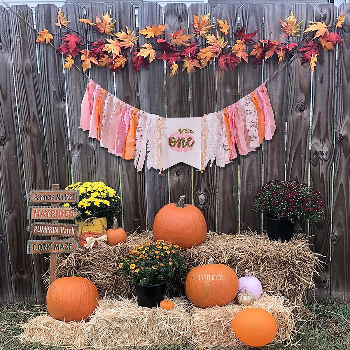 Pumpkin High Chair Banner for 1st Birthday - Our Little Pumpkin Banner, Halloween Birthday Banner, Baby Girl First Birthday Decorations, Fall Party Photo Prop