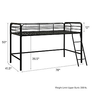 DHP Jett Junior Twin Metal Loft Bed, Black