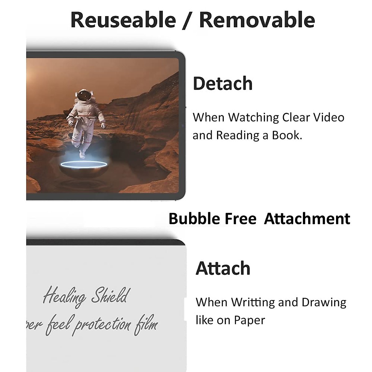 Healing Shield Reusable Paper Texture Screen Protector Compatible with Samsung Galaxy Tab S9 Plus 2023 / S8 Plus 2022 / S7 FE 2021 / S7 Plus / S7+ (12.4), Detachable and Removable Anti Glare Matte
