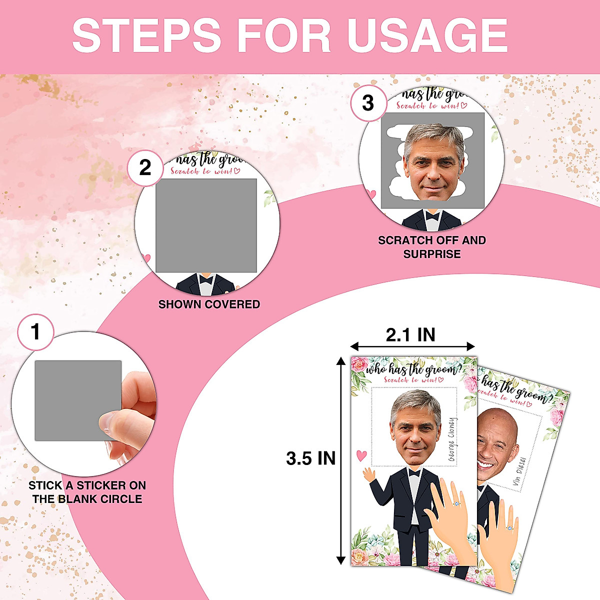 Eyouyeqi Bridal Shower Games - Who Has The Groom Scratch Off Celebrity Cards - Elegant Floral Bachelorette Party Game Favor Decor- Wedding/Engagement Party Ideas Activities - 36 Mini Size Cards(05)