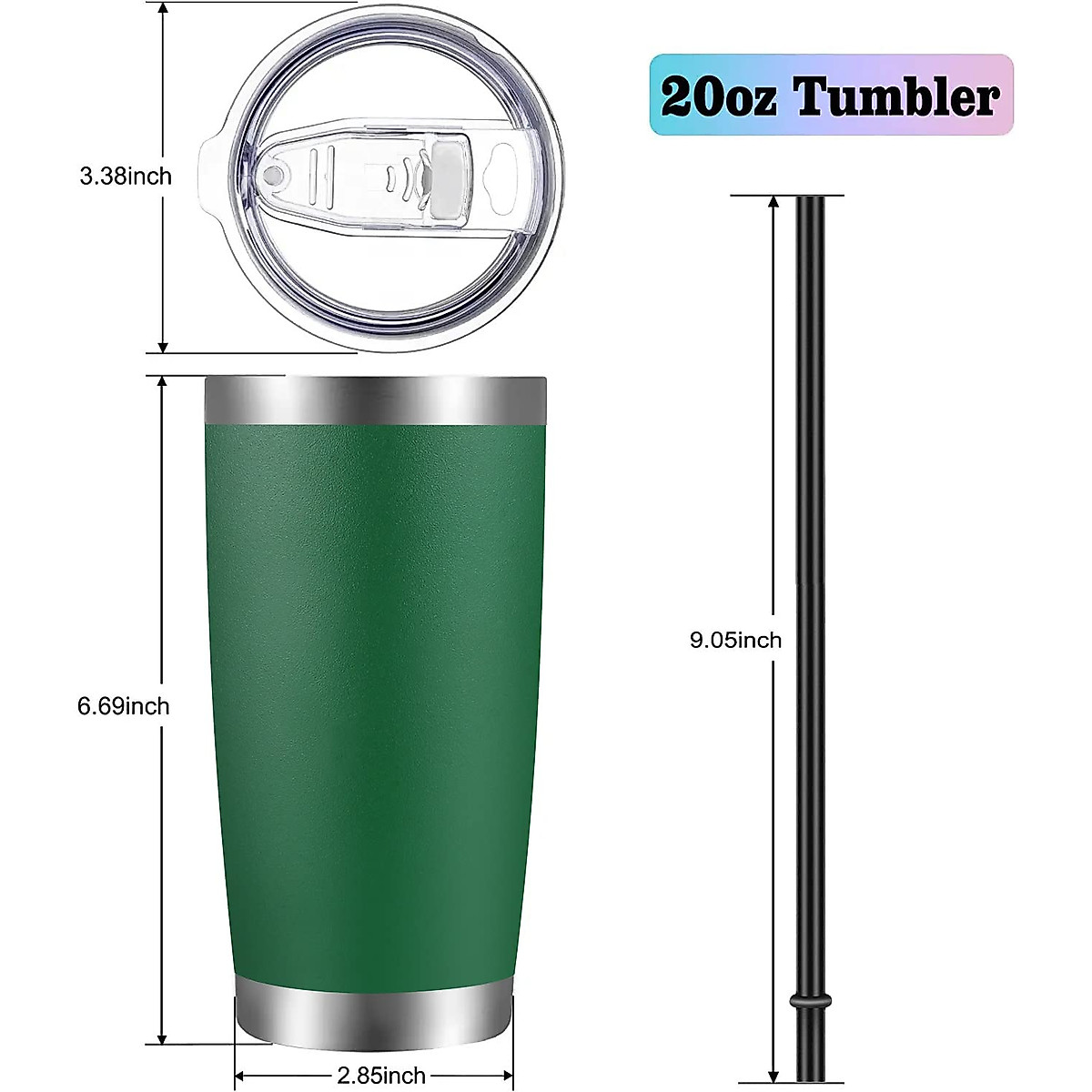 VEGOND 20oz Tumbler with Lid and Straw Stainless Steel Tumbler Cup Bulk Vacuum Insulated Double Wall Travel Coffee Mug Powder Coated Coffee Cup(Powder Green 6 Pack)