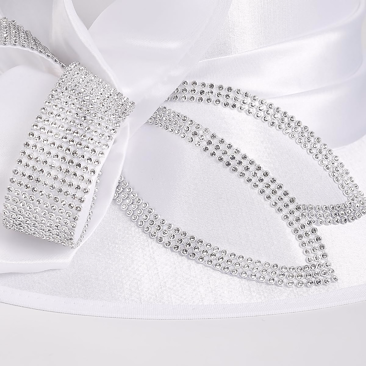 PGTEN Women Satin Dress Church Derby Hats w/Rhinestones - Elegant Headwear for Special Occasions White