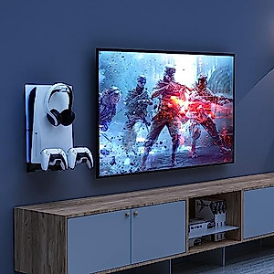 NexiGo PS5 Wall Mount Kit with Charging Station, Dual Controller Chargers, Steel Wall Stand, and Headphone Hanger - Compatible with Playstation 5 (Disc & Digital)