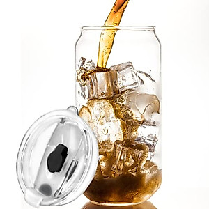Drink Glasses Can Shaped Cocktail Glasses, Beer Mug Glass Tumblers with Lids - 6 Glassware Sets Iced Coffee Soda Can Glasses Cool Mug Set - 16 Oz Capacity Iced Tea Glasses