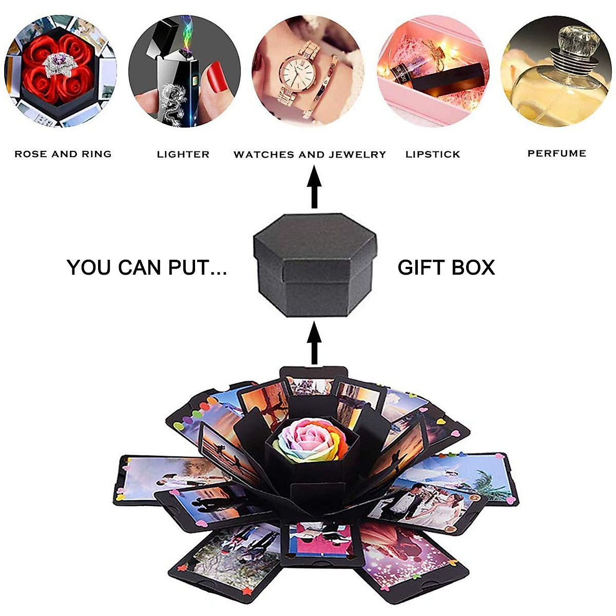 Explosion Gift Box - Photo Box, A Creative Six-sided Gift Box. Love Memory DIY Handmade Photo Album Scrapbook, A Surprising Birthday Gift, Ideal for Weddings, Christmas or Valentine's Day