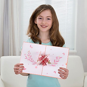 Pop Up Butterfly Birthday Card with Envelopes,3D Flying Butterflies Flower Birthday Cards，Handmade Colorful Popup Greeting Cards, For Birthday, Valentines Day,7.8x5.9 inch (Pink butterfly)